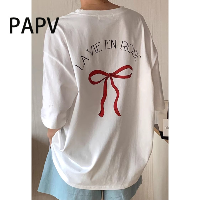 Papv เสื้อยืด แขนสั้น พิมพ์ลายโบว์ ทรงหลวม สุดชิค 1587 | Shopee Thailand