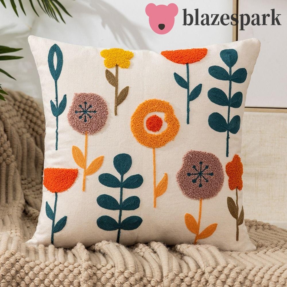 Blazespark ดอกไม้รูปแบบปลอกหมอน,ปักดอกไม้สแควร์โยนปลอกหมอน,ที่ถอดออกได้ 45x45 ซม.ผ้าฝ้ายสไตล์ ...