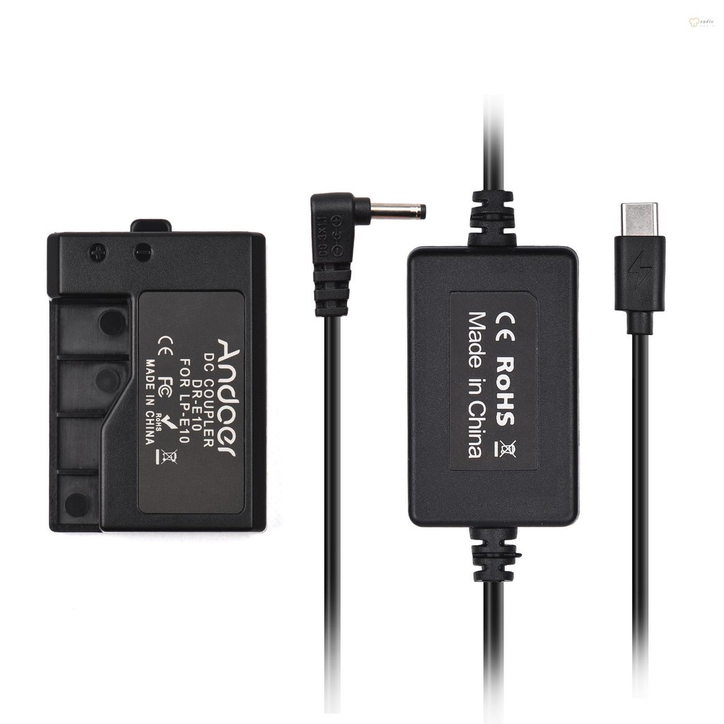 Andoer PD USB Type-C สาย DR-E10 Dummy แบตเตอรี่ DC Coupler LP-E10 สําหรับ Canon EOS Rebel T7 T6 ...