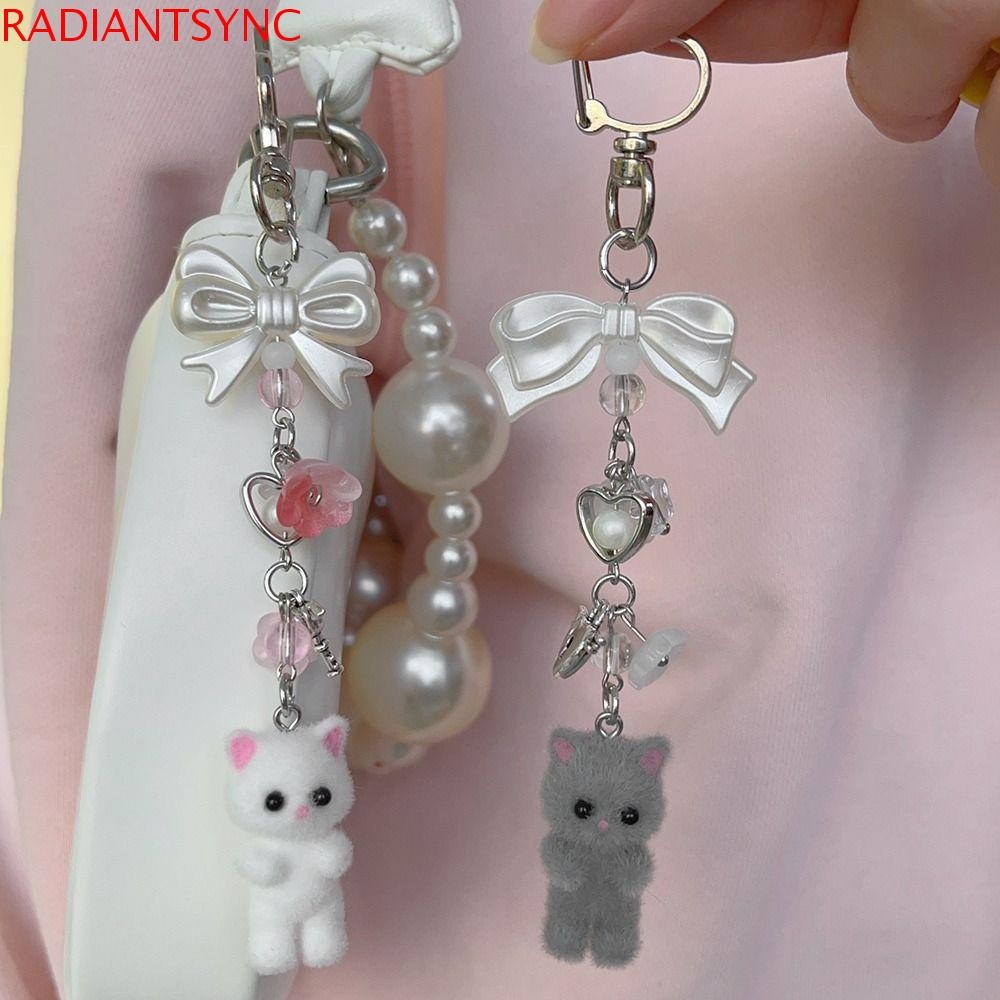 Radiantsync Furry พวงกุญแจลูกแมว, Flocking Cat Bag จี้แมวโบว์พวงกุญแจ, Creative สายโทรศัพท์ ...