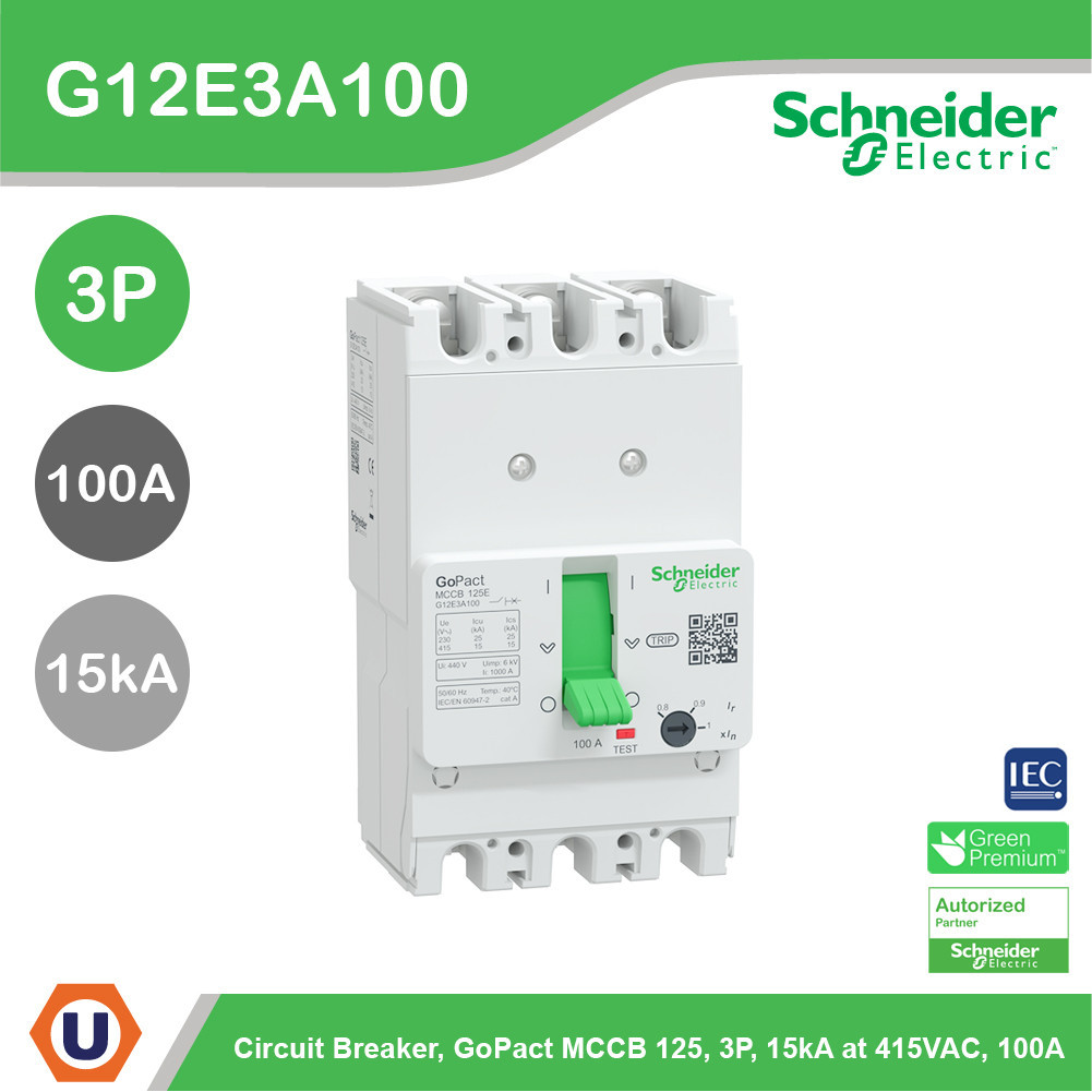 Schneider G12E3A100 เซอร์กิตเบรกเกอร์ GoPact MCCB ชนิด 3โพล 100A 15kA ...