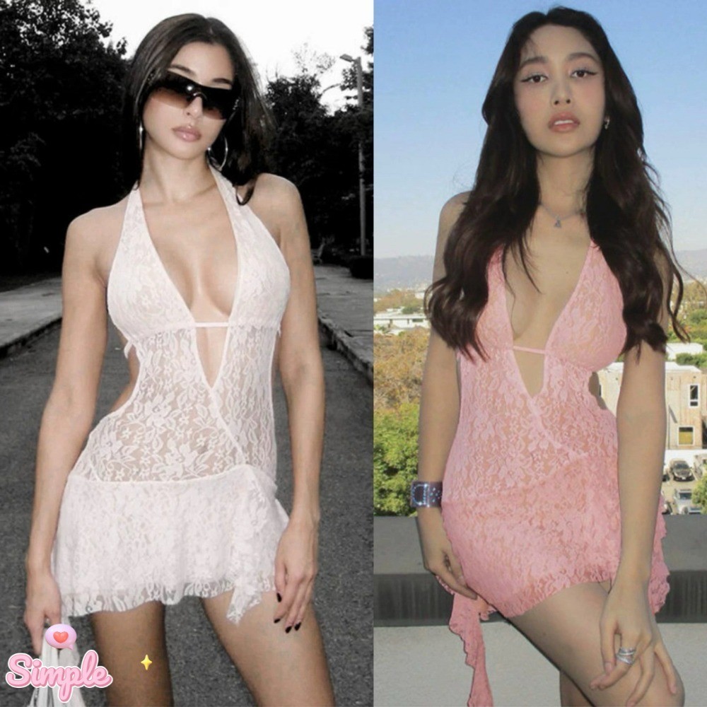 SimpleStore จัดส่งจากประเทศไทย ฤดูร้อนแฟชั่นชายหาดบิกินี่ ชุดเดรสลูกไม้เซ็กซี่ลึก V เปิดหลัง 206 ...