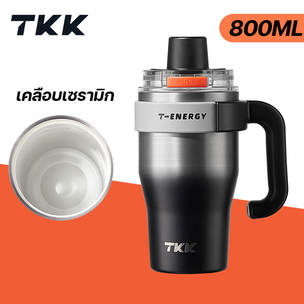TKK แก้วเก็บความเย็น 800ml พร้อมหลอดดูด แก้วกาแฟเคลือบเซรามิก มีหูจับ เก็บอุณหภูมิ สแตนเลส 316 ...