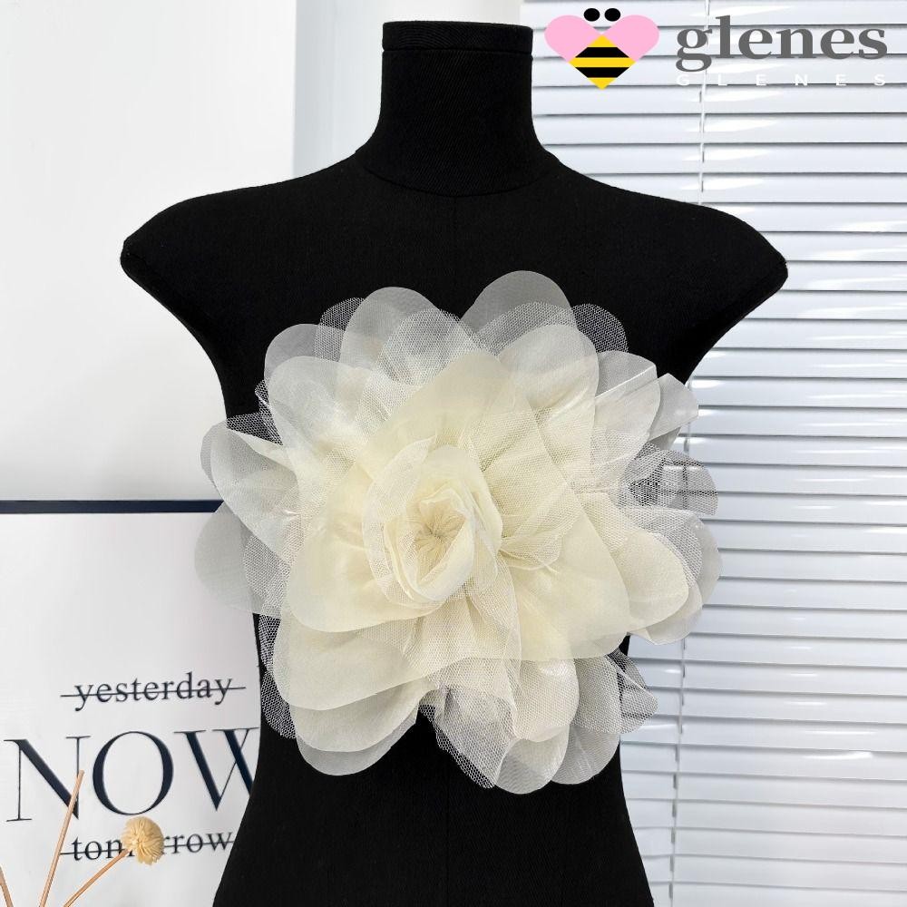 Glenes 2 ชิ้นดอกไม้เข็มกลัด Appliques,ลูกไม้ผ้า Tulle เสื้อผ้า Appliques,ประณีต Organza ปัก ...