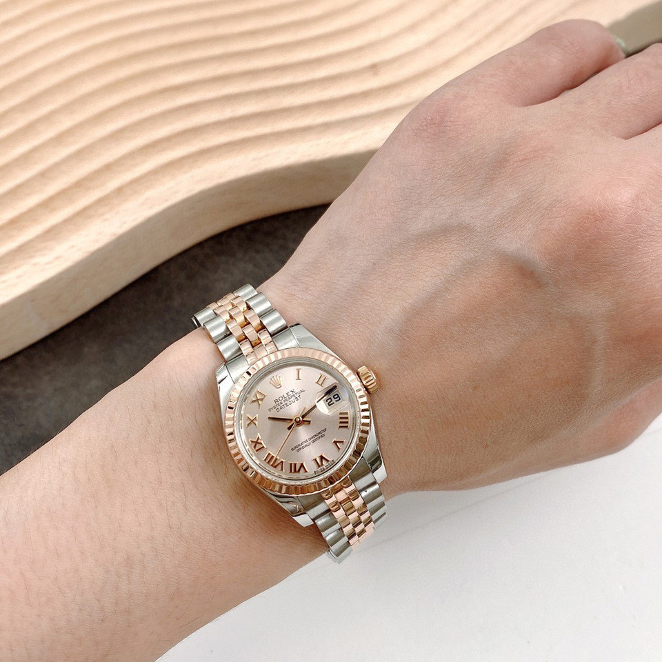 Rolex Pink Dial Watch Ladies Rose Gold Diary Type นาฬิกากลไกอัตโนมัติ ...