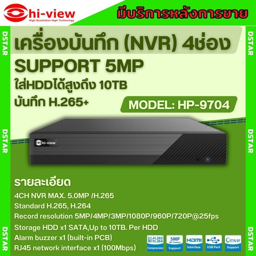 HIVIEW เครื่องบันทึก (NVR) รุ่น HP-9704-V1 4Ch รองรับกล้อง5ล้านพิกเซล ระบบกล้องIP สามารถใส่ ...