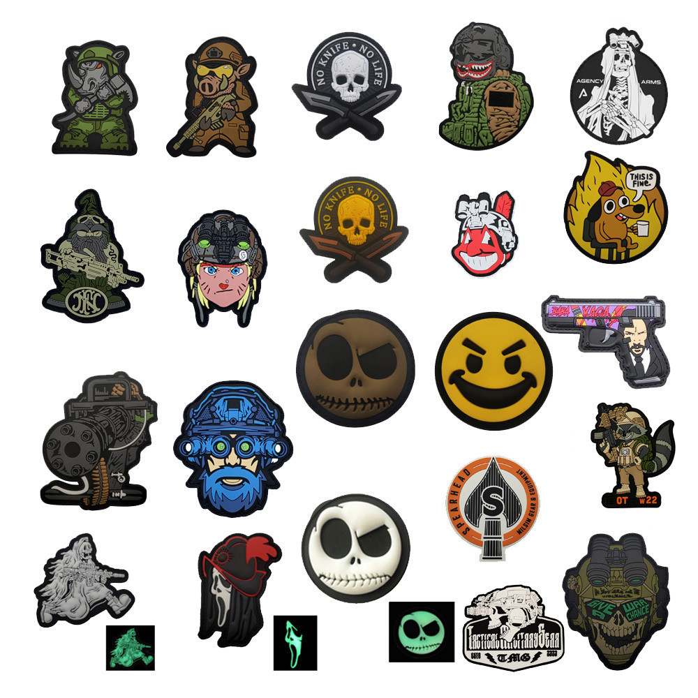 PVC ยางนุ่ม Velcro Badge ยุทธวิธีเด็ก Yoda Patch Donut Skull Armband ...