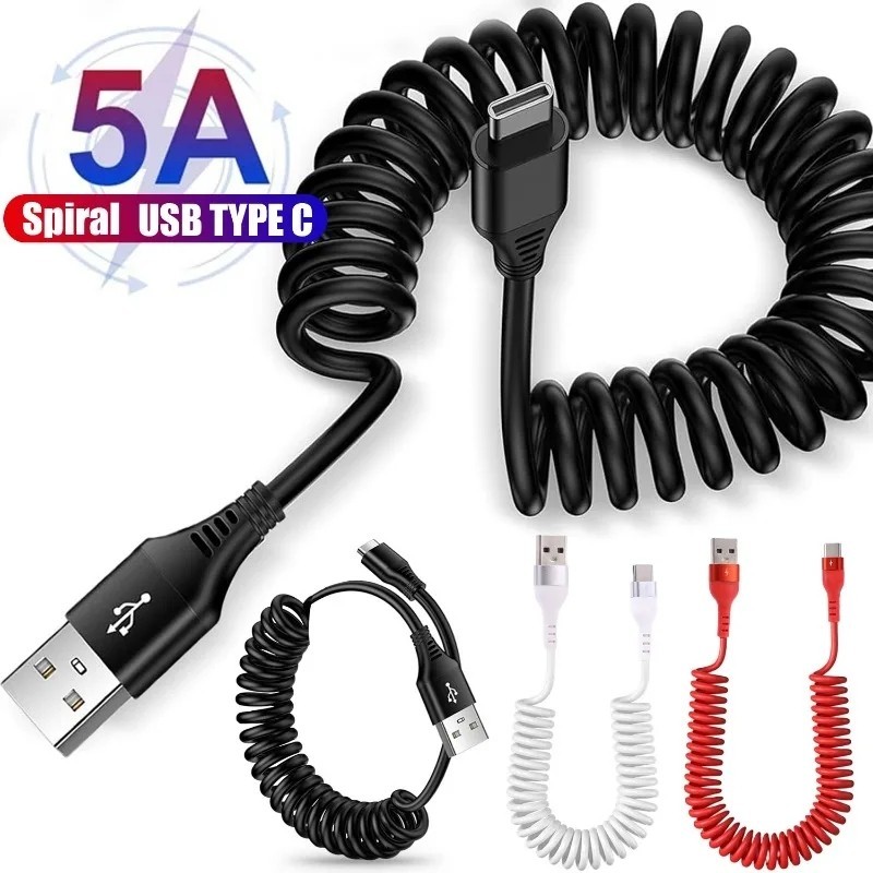 5a Type C Spring Data Cable - สายชาร์จโทรศัพท์ในรถยนต์ - เกลียวยืด ...