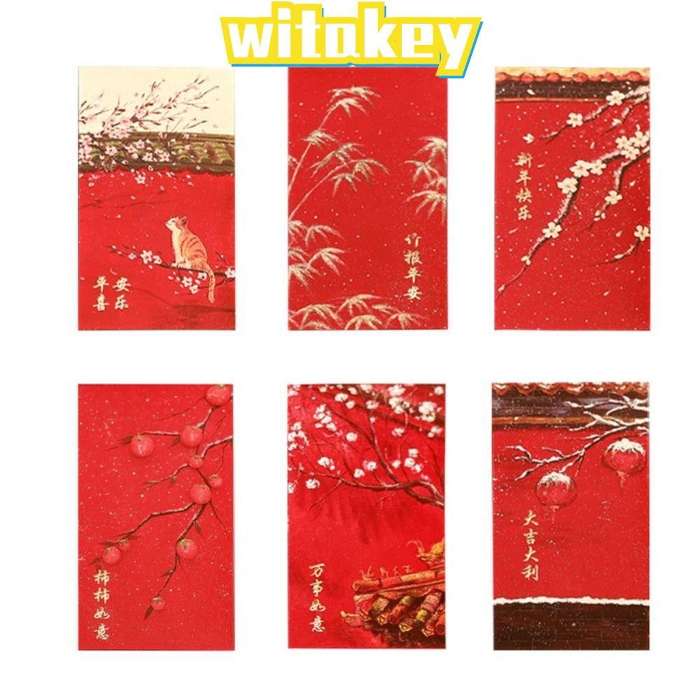 Witakey 6 ชิ้น/เซ็ตซองจดหมายสีแดง, ปีอวยพรสีแดงปีแพ็คเก็ตสีแดง, กระดาษหนาคุณภาพสูงสไตล์จีน 2025 ...