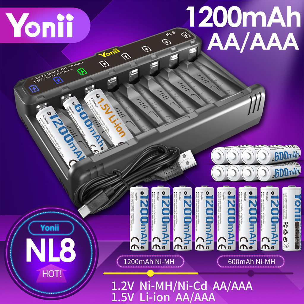Yonii NL8 1.2V NiMH NiCd AA/AAA 1.5V แบตเตอรี่ Li-ion 8 ช่องชาร์จ ...