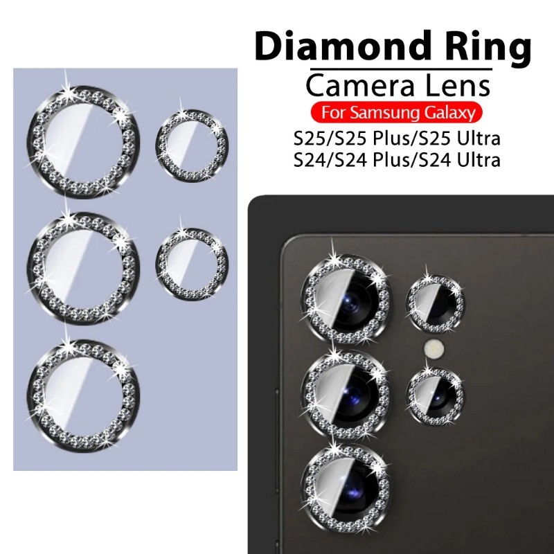 Samsungs25 S25Ultra S25 + S25U S24U เพชรโลหะอลูมิเนียมเลนส์กล้องฟิล์มกระจกนิรภัยสําหรับ Samsung ...