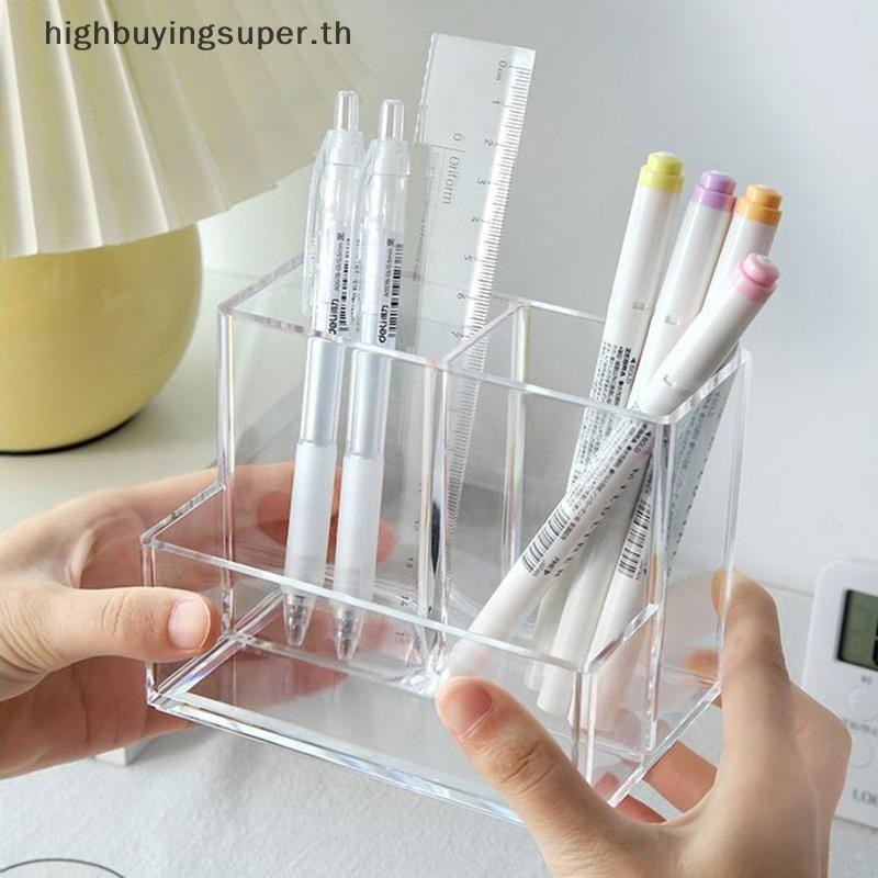 Hrth โปร่งใสสามกริดแต่งหน้ากล่อง Make Up แปรงถังเครื่องสําอางโต๊ะ ...