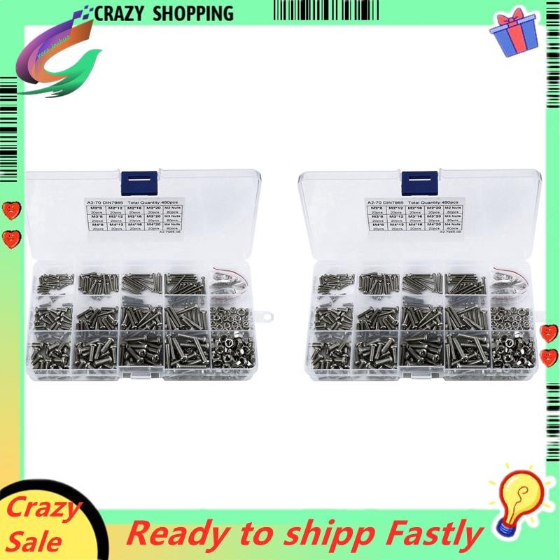960 ชิ้น/เซ็ต M2 M2.5 M3 Din7985 Gb818 เหล็ก Cross Offed Pan หัวสกรู ...
