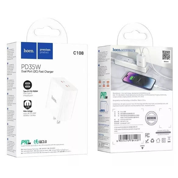 Hoco หัวชาร์จเร็ว C108 35W 2 ช่อง USB-C PD 35W | Shopee Thailand