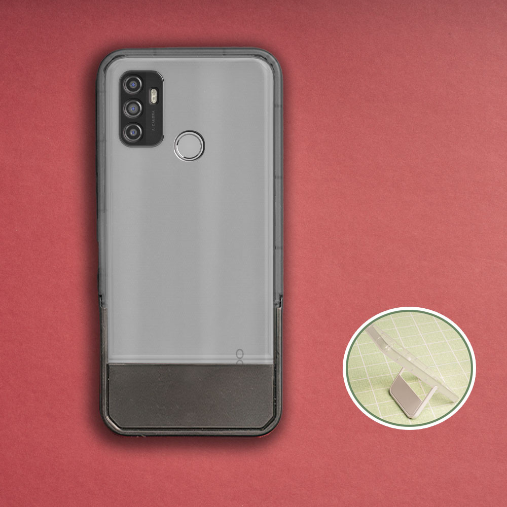 เคสโทรศัพท์มือถือแบบนิ่ม โปร่งแสง กันกระแทก พร้อมขาตั้ง สีเหลือง ...