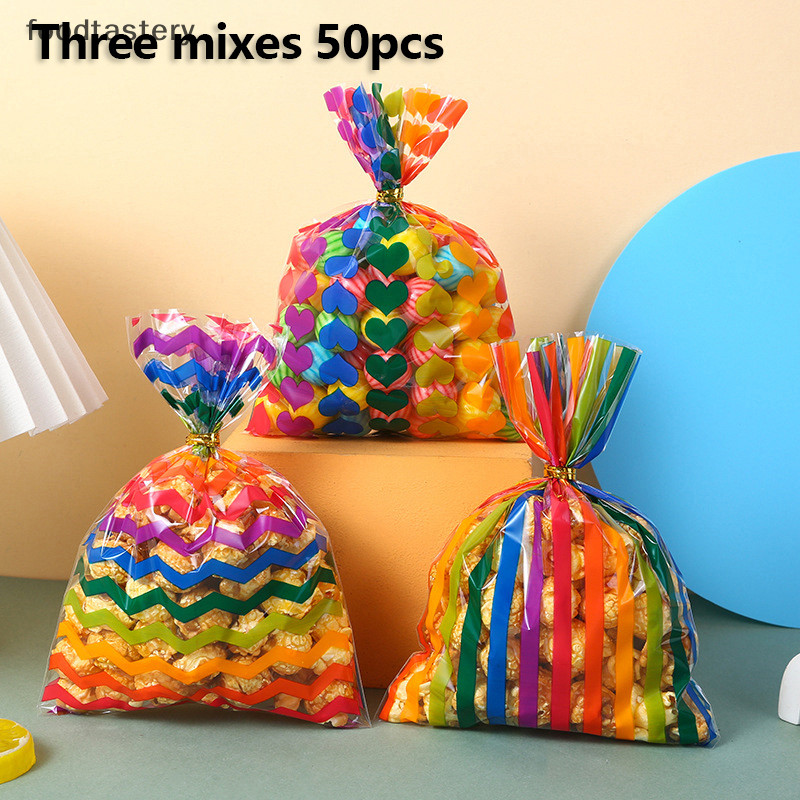 Fty ถุงขนมคุกกี้ ขนมปัง ลูกอม ลายทาง กันฝน 50 ชิ้น | Shopee Thailand