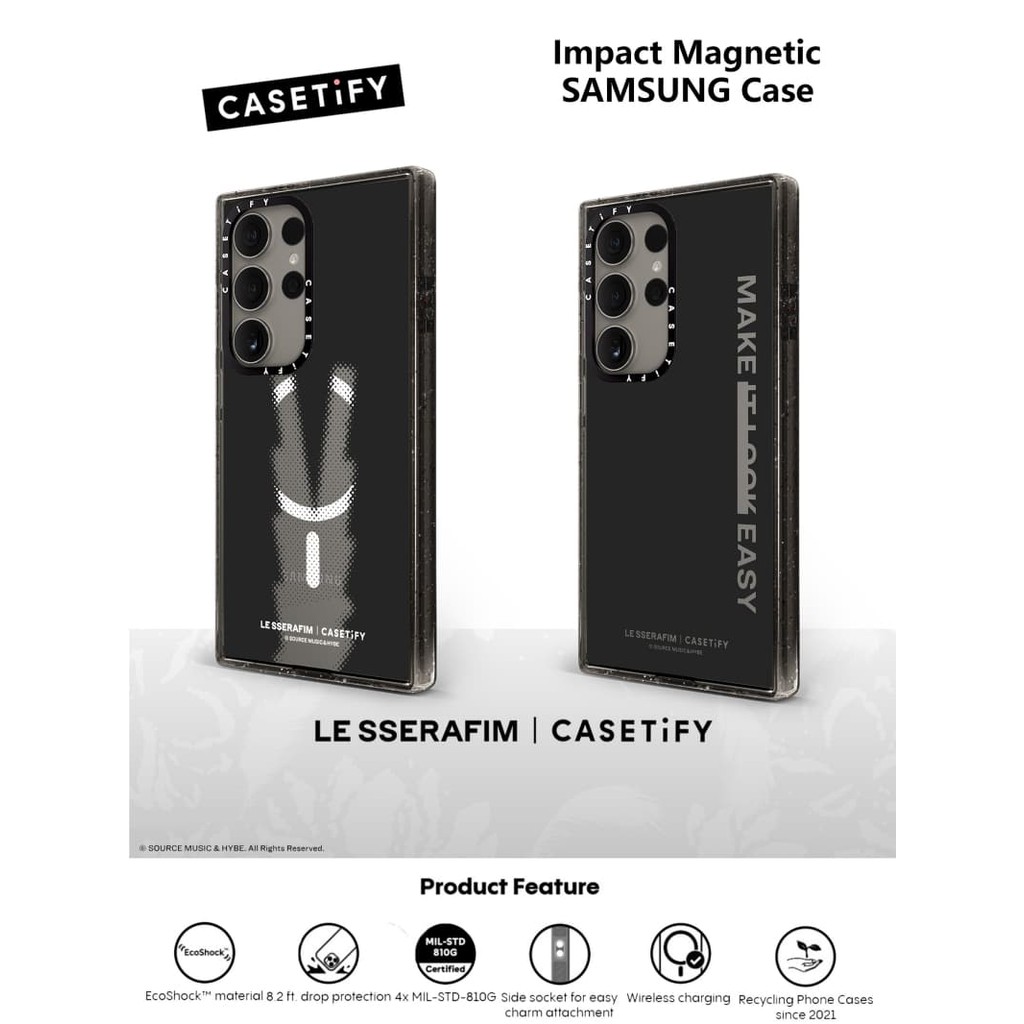 Casetify X LE SSERAFIM Imapct เคสแม่เหล็กดูดขอบสีดําใส Samsung Galaxy ...