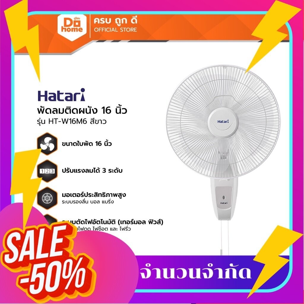 HATARI พัดลมติดผนัง 16 นิ้ว รุ่น HT-W16M6 สีขาว (ไม่รวมประกอบ) |MC ...