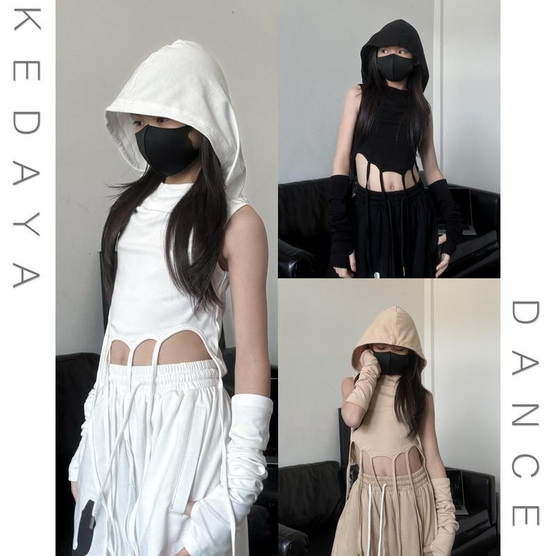 [KeDaYa] พร้อมส่ง เสื้อกั๊กมีฮู้ด + ถุงมือครึ่งนิ้ว สไตล์เกาหลี เสื้อคร ...