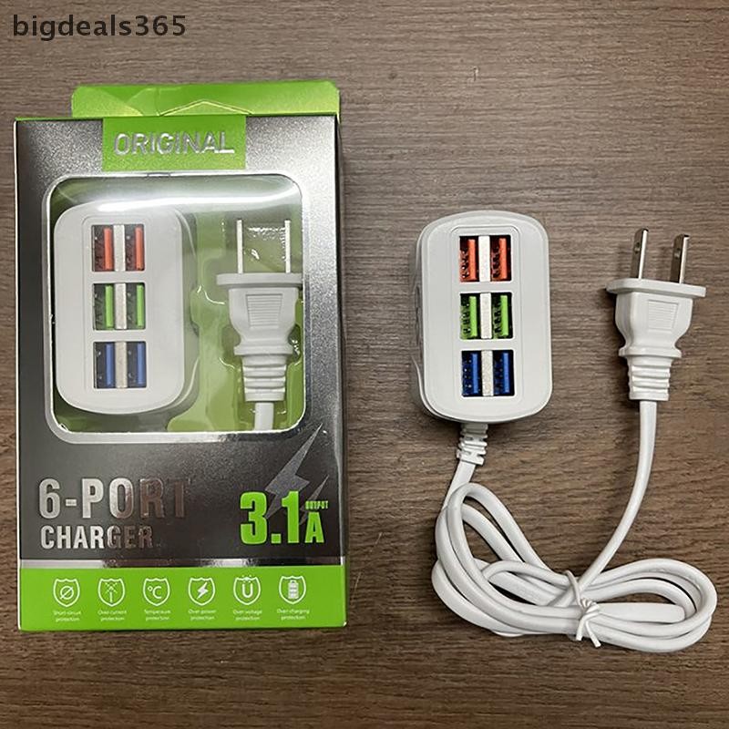 [bigdeals365] ที่ชาร์จโทรศัพท์ USB Power Strip มัลติฟังก์ชั่นชาร์จเร็ว 6 พอร์ต USB Mini ...