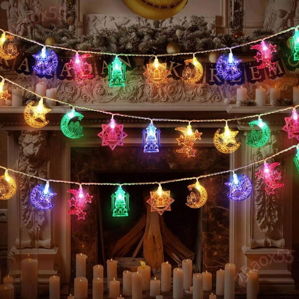 Zjaox55 EID Mubarak Led String, 1.5M 10LED สีสันไฟ Led String, DIY ปราสาทโคมไฟ Moon Star เทศกาล ...