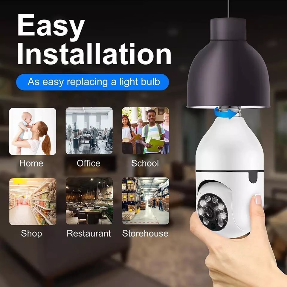 พูดคุย Tuya WiFi Bulb IP Camera กล้องวงจรปิด 1080P ใส่ขั้วหลอดไฟ หมุน ...