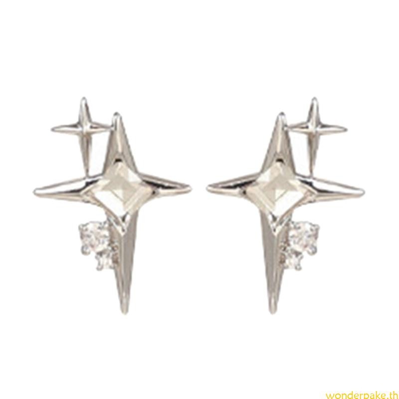 Wonder Trend Four-Pointed Star Stud ต่างหูการออกแบบเฉพาะความรู้สึกต่าง ...
