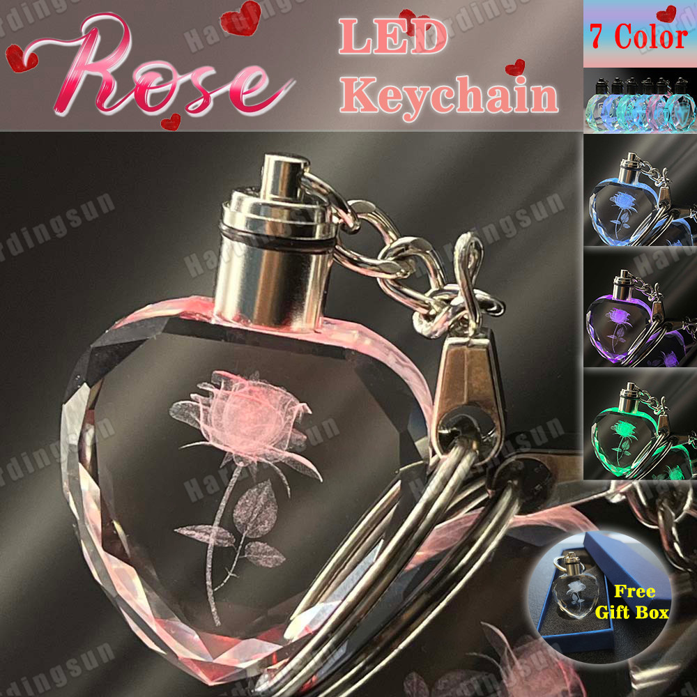 3d Rose ไฟ LED KeyChain 7 สีคริสตัล Motocycle พวงกุญแจการปรับแต่งตกแต่ง ...