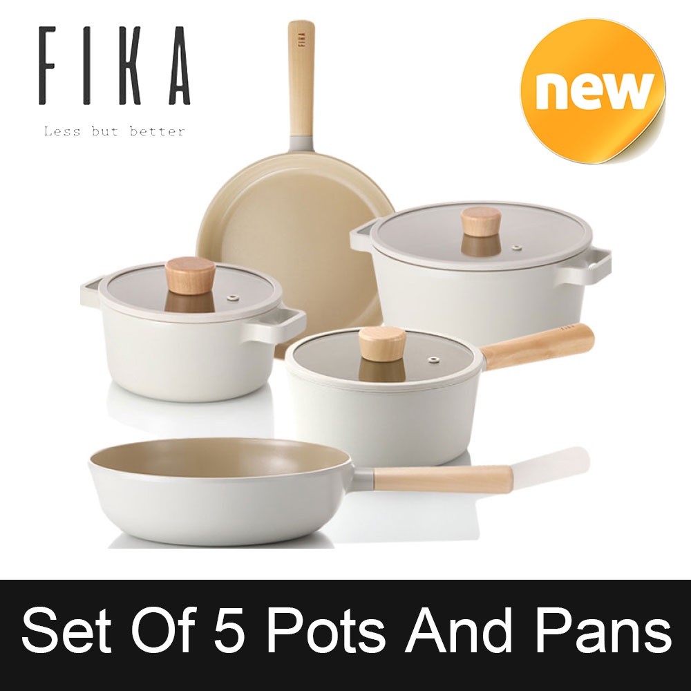 FIKA Induction Set of 5 Pots and Pans Kitchen Cookware Nonstick Coating ...