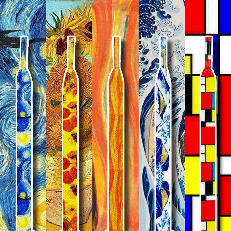 Van Gogh Ukiyo-e Sunflower Mondrian 8 มม.เชือกผูกรองเท้าแบบแบนปรับให้ ...