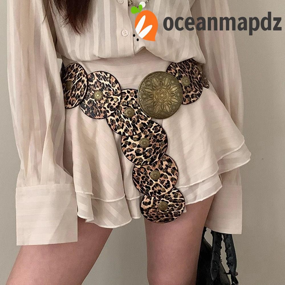 Oceanmapdz Cowgirl เข็มขัดหัวเข็มขัด,สไตล์บาร็อคY2Kเสือดาวพิมพ์เข็มขัด,Punk Hollow PUหนังเกาหลี ...