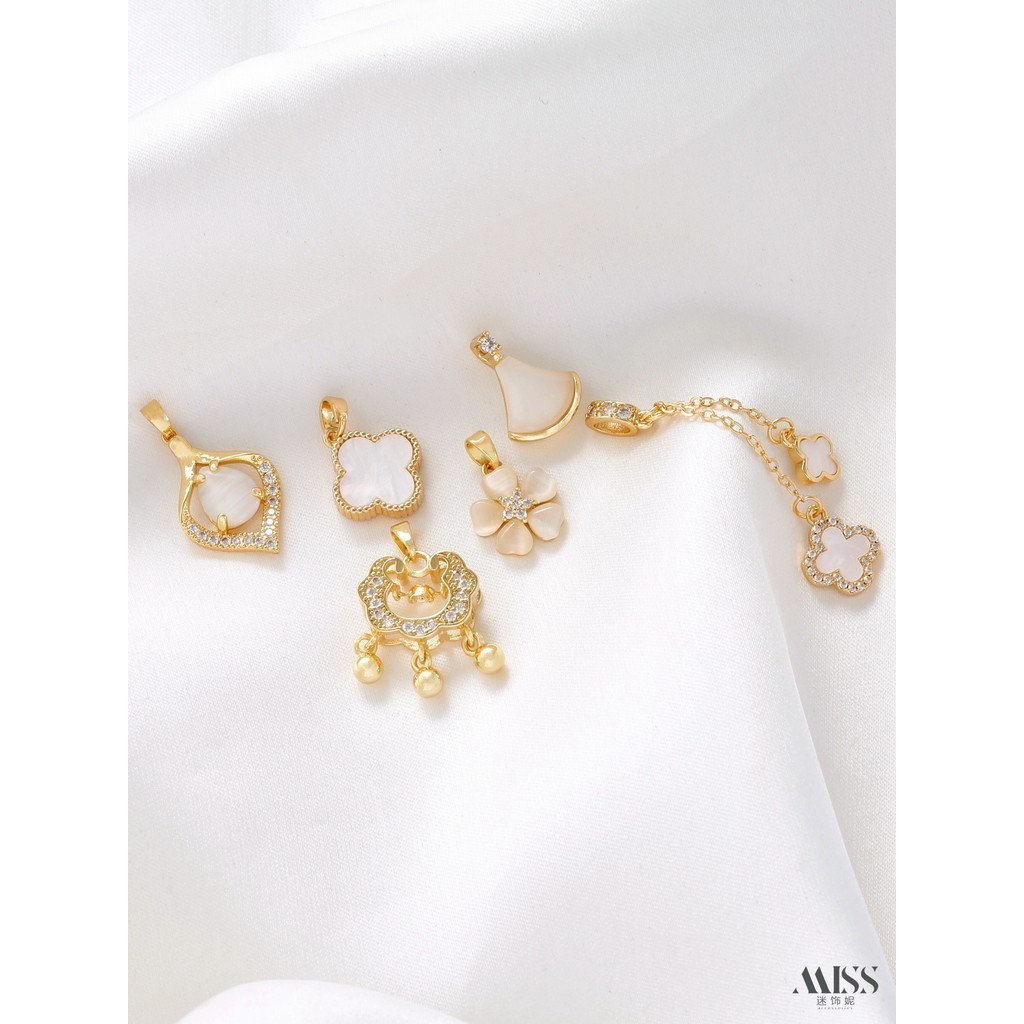จี้สร้อยคอ ต่างหู รูปใบโคลเวอร์สี่แฉก เปลือกโอปอล 18K สีทอง 14K diy | Shopee Thailand