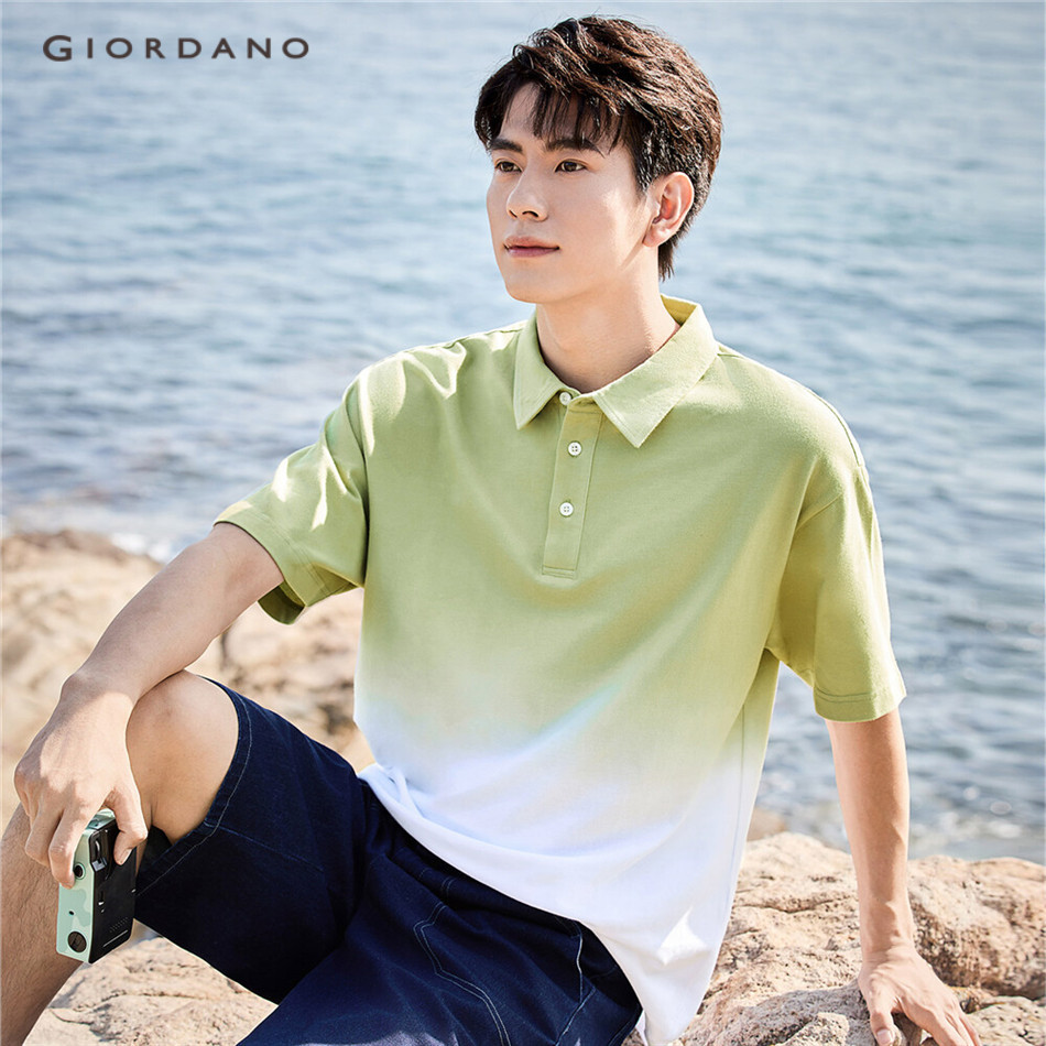 GIORDANO MEN 100% Cotton gradient short sleeve polo shirt 18014602 ...