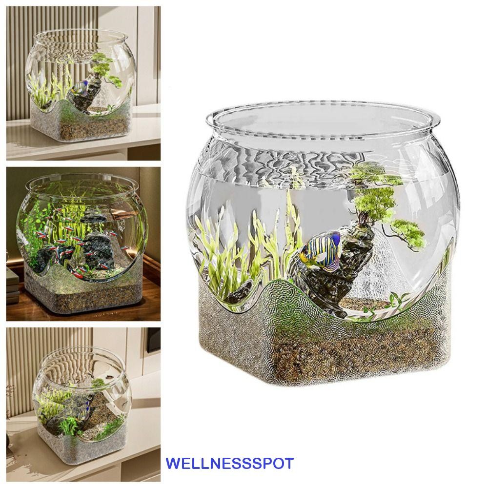 Wellnessspot ชามปลาทรงกลม, ถังปลาตั้งโต๊ะแบบถอดได้ที่ชัดเจนเป็นพิเศษ, พลาสติกป้องกันการแตก SML ...