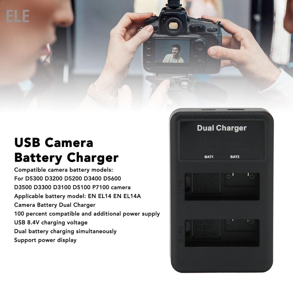 ELE แบตเตอรี่กล้อง USB Charger สำหรับ EN EL14 EL14A แบตเตอรี่สำหรับ ...