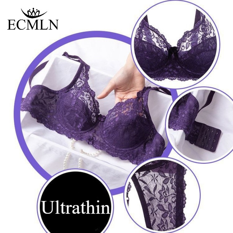 Ecmln บางฟองน้ําฟรีประณีตลูกไม้เต็มถ้วยตาข่าย Breathable Bra สําหรับผู้หญิงโปร่งใสเซ็กซี่ Push ...