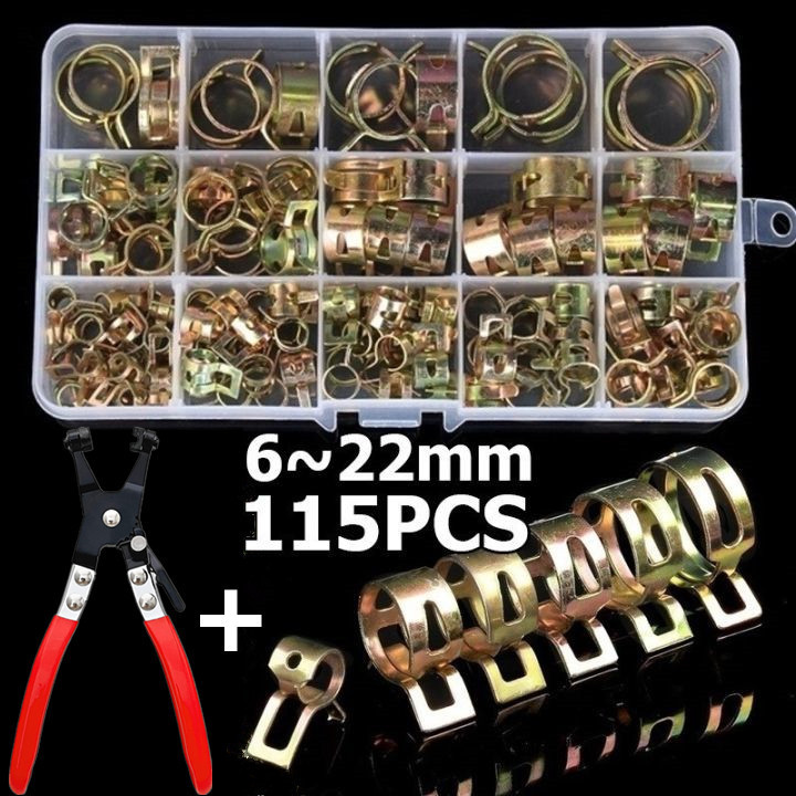 666 Tool 75/115ชิ้น าดรถคลิปสปริงสายท่อเชื้อเพลิงคลิปท่อน้ำ ที่หนีบหลอด Fastener + คีมหนีบเข็มขั ...