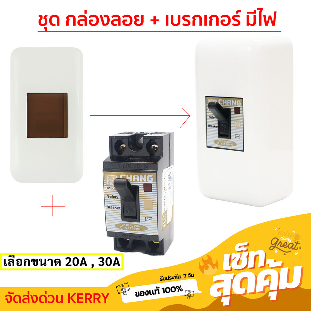 Chang ชุด กล่องเบรกเกอร์ พร้อม เบรกเกอร์มีไฟ สถานะสัญญาณ 2P 20A / 30A มีอุปกรณ์ยึด ติดตั้งง่าย ...