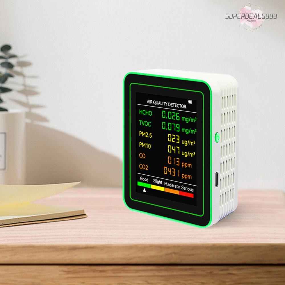 6 In 1 Air Quality Monitor CO2 CO Meter คาร์บอนไดออกไซด์ TVOC HCHO PM2.5 PM10 HCHO TVOC Detector ...