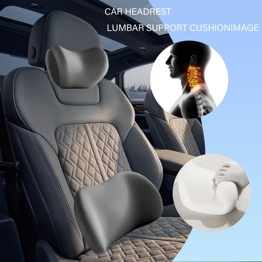 Car Seat Headrest & Lumbar Cushion Ergonomic Car Seat Headrest Neck ...