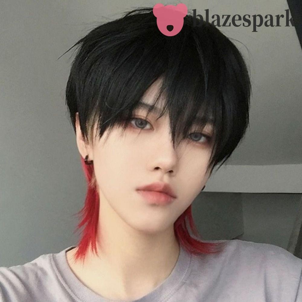 Blazespark Mullet หัววิกผม Bangs, สังเคราะห์ตรงยาวคอสเพลย์วิกผม, ฮาโลวีน Layered Fluffy ทนความ ...