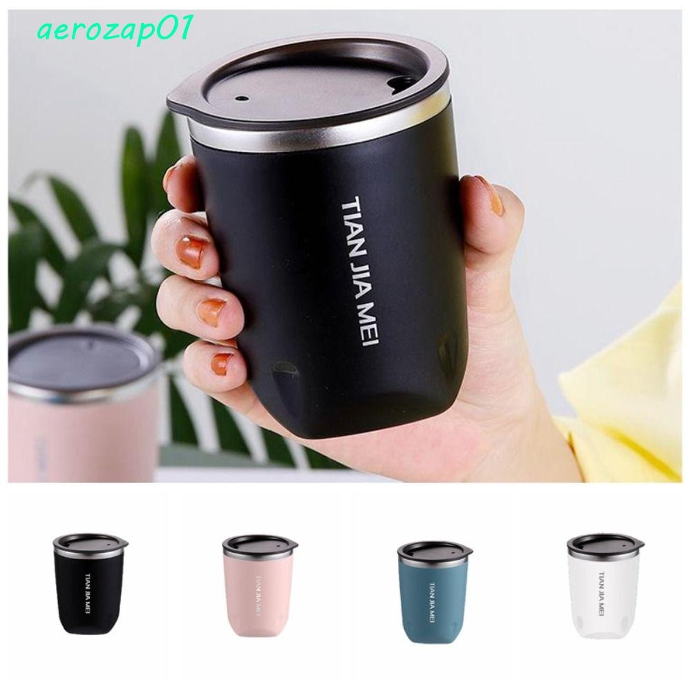 Aerozap แก้วกาแฟความร้อนพร้อมฝาปิดกระติกน้ําสูญญากาศสองชั้น, Drinkware 300ML 304 สแตนเลสป้องกัน ...