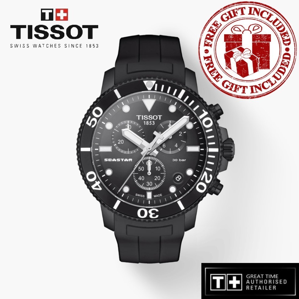 Tissot T120.417.37.051.02 Gent 's Seastar 1000 สายซิลิโคนนาฬิกาโครโน ...