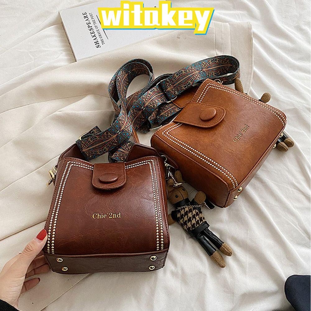 Witakey กระเป๋าสะพายไหล่, PU Luxury Design กระเป๋าสี่เหลี่ยมเล็ก, กระเป๋าสะพายข้างความจุสูงสีทึบ ...