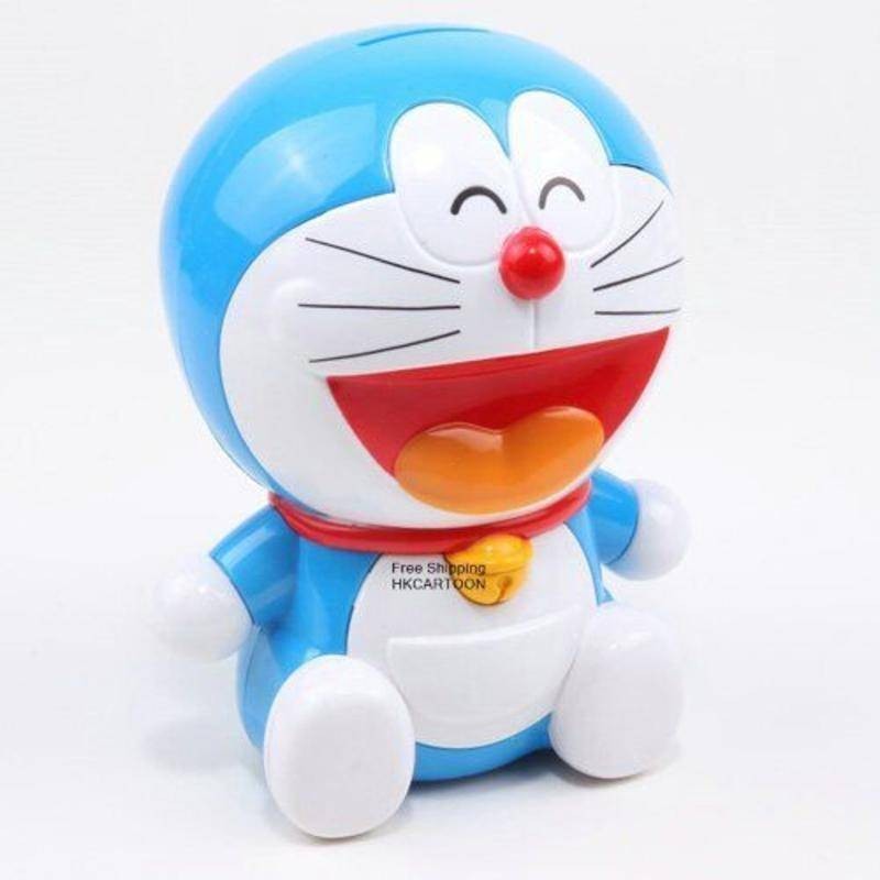 Korea Doraemon Cartoon Plastic Piggy Coin Bank Smile Face Onarment ...