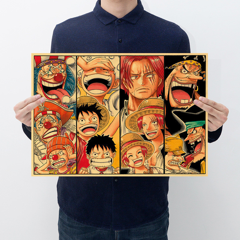 โปสเตอร์กระดาษคราฟท์ One Piece Four Emperors ขนาด 50.5x35 ซม. สไตล์เร ...