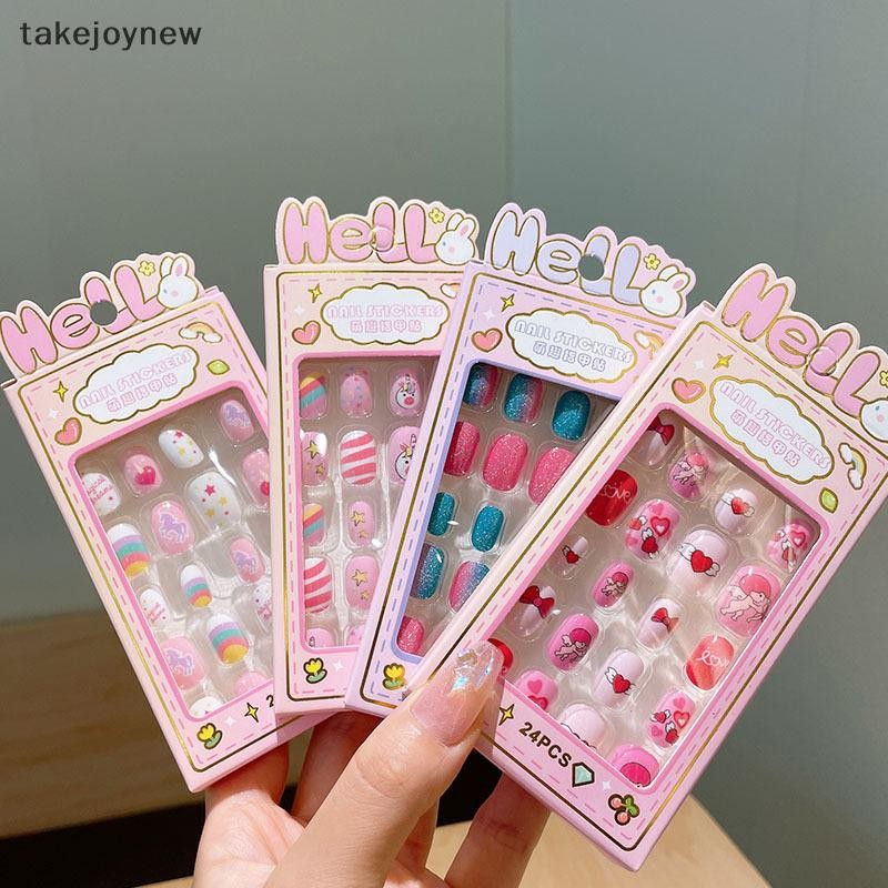 [takejoynew] 24 ชิ้น/กล่อง Kawaii อะคริลิคประดิษฐ์กดบนเล็บตกแต่งเด็กการ์ตูนรูปแบบเล็บปลอมสวมใส่ ...