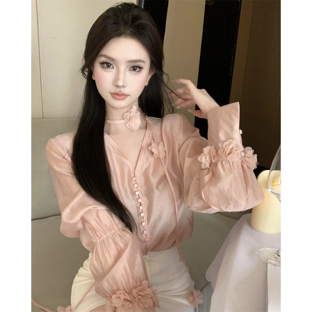 เสื ้ อเชิ ้ ตชีฟองคอวีหลวม Classy Micro-See-Thr | Shopee Thailand