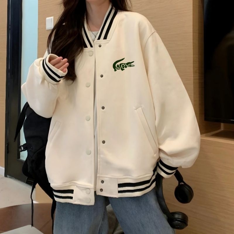 Hitam PUTIH ขนาดใหญ่ Varsity Jacket (S - 6XL) LACOSTE ขนาดใหญ่ Bomber ...