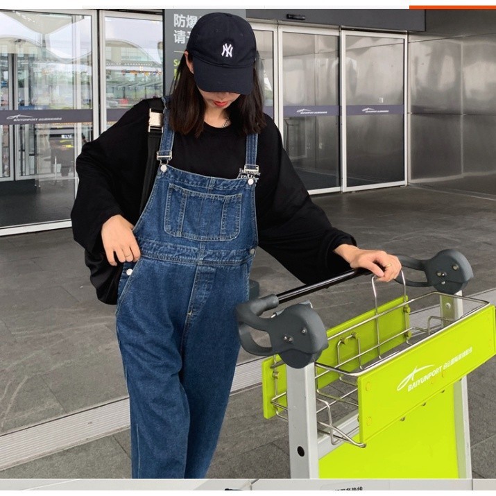 poodoo ชุดเอี๊ยมยีน ขายาว ทรงหลวม มีกระเป๋า สไตล์ลำลอง เอี้ยม แฟชั่น ...